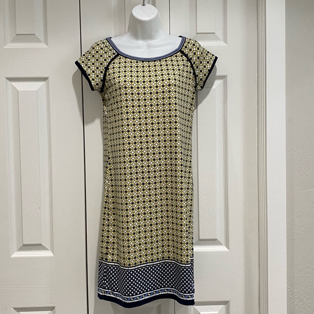 Max Studio Yellow & Navy Blue Stretch Dress Xs - Gem